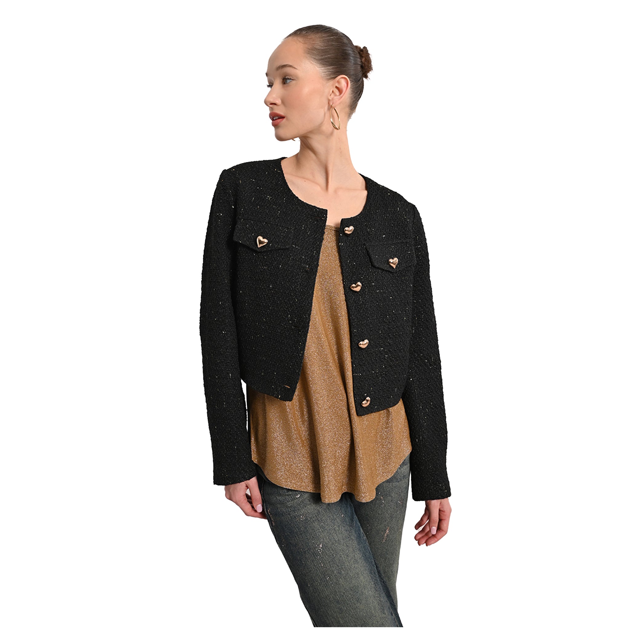 Tweed Jacket With Gold Heart Buttons – Denny's X Lester's