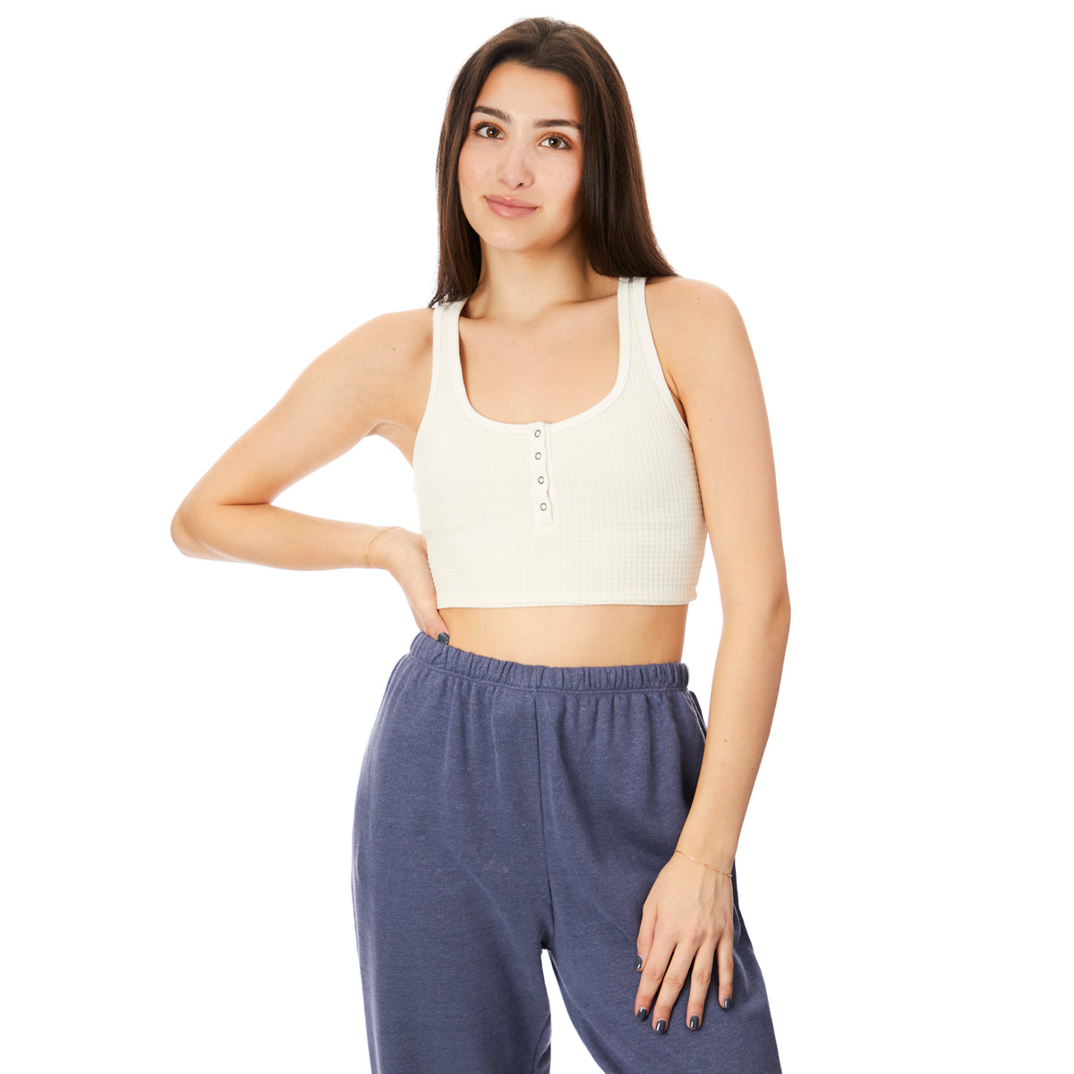 Pacy Waffle Crop Snap Tank | Denny's