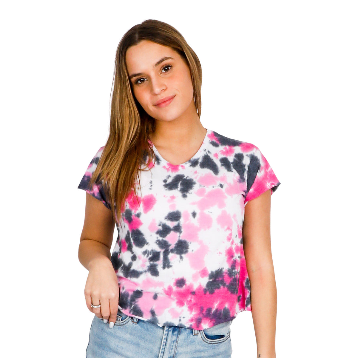 Pink & Charcoal Tie Dye Tee | Denny's