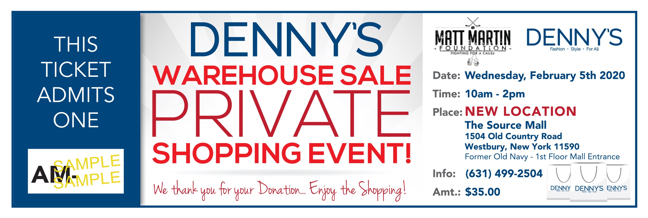 Warehouse Sale AM Ticket – Denny's X Lester's