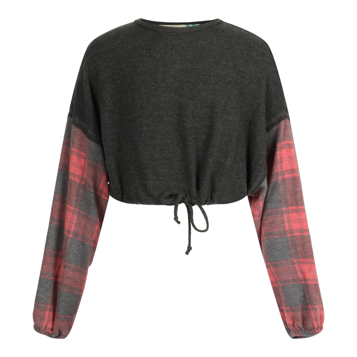 Red Plaid Sleeves Drawstring Top | Denny's